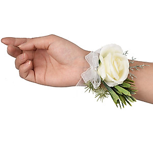DearHouse 2 Pack Boutonniere Buttonholes and Wrist Corsage Wristband Roses Wrist Corsage, Groom Groomsman Best Man and Girl Brides Rose Wedding Flowers Accessories Prom Suit Decoration