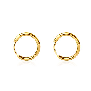 Small Gold Huggie Hoop Earrings,Cartilage Hoops Earrings,Helix Hoops,Tragus Hoop Earrings,6mm/8mm/10mm 14K Gold-Plated Surgical Stainless Steel Hoop Earrings Hypoallergenic for Body Piercing (Gold-3Pairs)