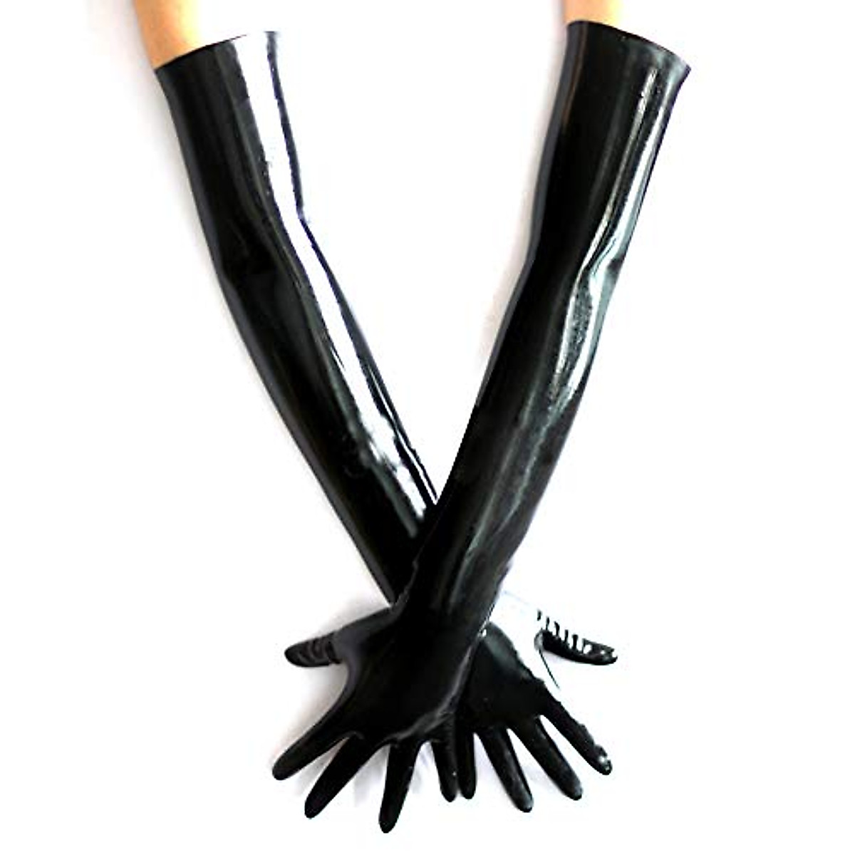 EXLATEX Latex Rubber Black Long Gloves Outfits Accessory Plus Size (Large, Black)