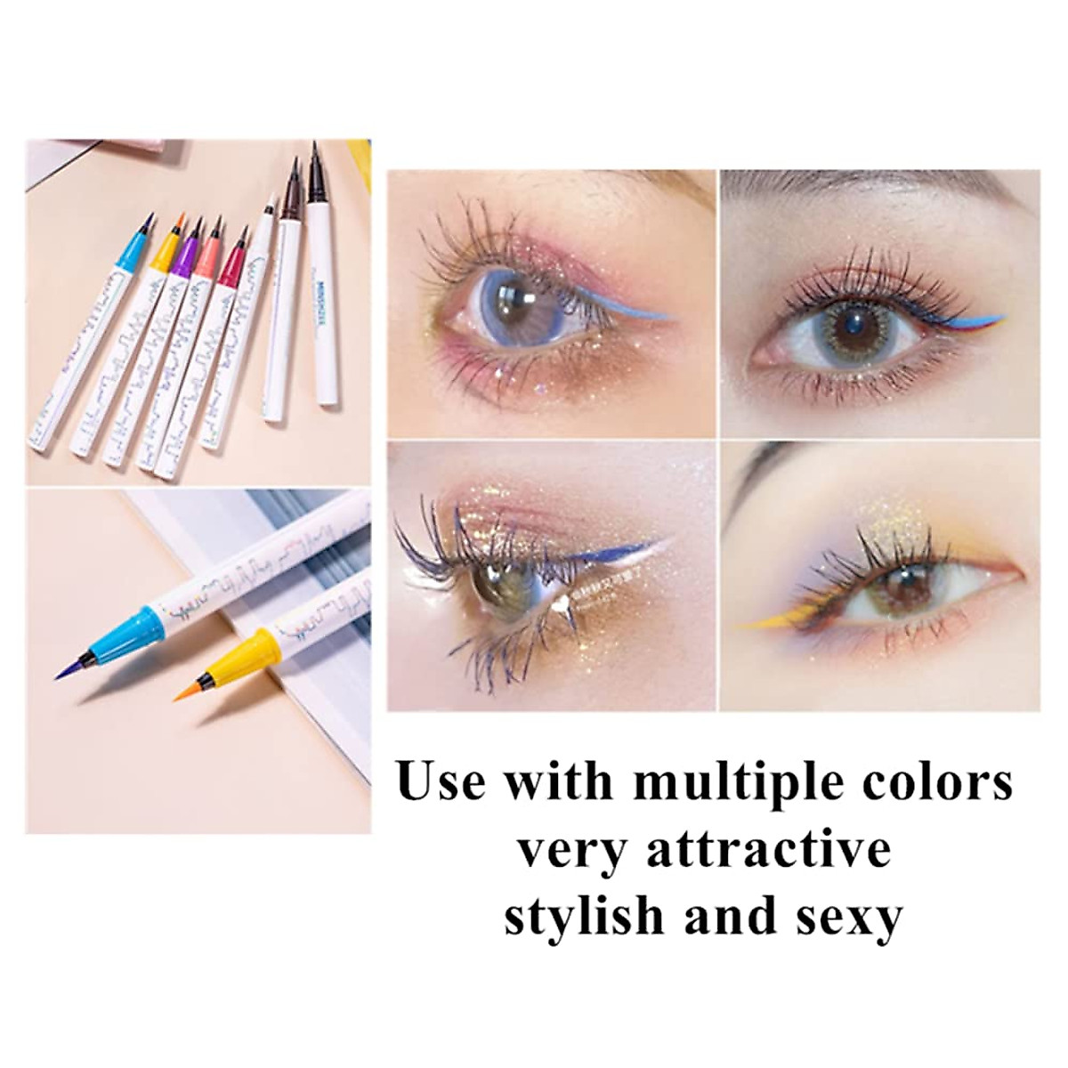 ICATHUNY Liquid Eyeliner Durable Long-lasting Colored Eyeliner,Highly Pigmented, No Smudging,Waterproof High-pigmented Colorful Eyeliners for Eye Makeup for Women and Girl (White)