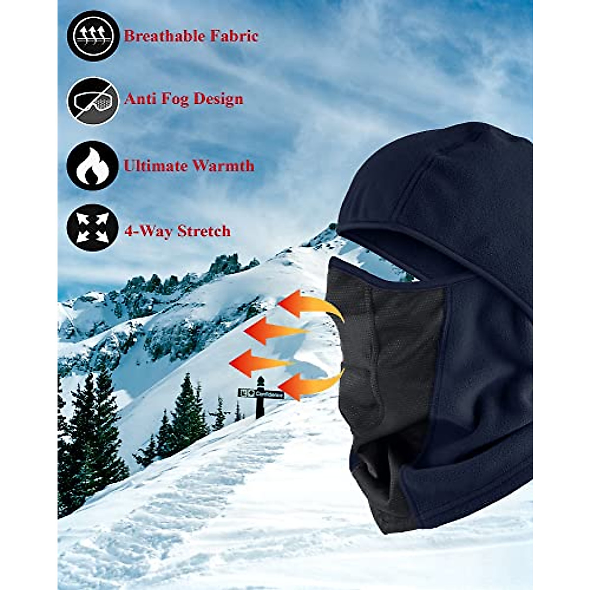 Therma Pro Balaclava Ski Mask Winter Fleece Thermal Face Cover for Men Women Breathable Skiing Motorcycle & Snowboarding, Navy Blue, Large