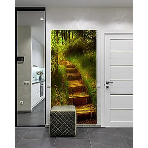 Door Mural - FLFK 3D Door Sticker Peel and Stick, Removable Self-Adhesive Scenic Door Wallpaper for Home Decor, 30.3 "W x 78.7 "L, Set of 2 Sheets