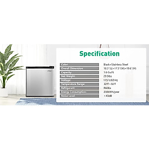 Mini Fridge with Freezer, Single Door Compact Refrigerator with Adjustable Legs, Adjustable Thermostat Control, Removable Shelf, Small Fridge Perfect for Home/Dorm/Office/Apartment, 1.6 Cu.Ft.