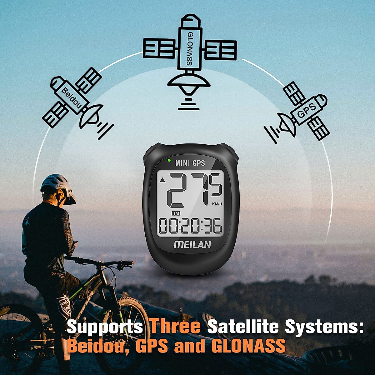 MEILAN M3 Mini GPS Bike Computer, Wireless Cycling Computer Bike Odometer Bicycle Speedometer and Odometer Waterproof Bicycle Computer with LCD Backlight & Multi-Functions for Road Bike MTB