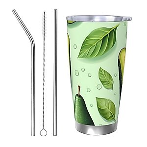 AYCZN Avocado Leaves 20 OZ Tumbler Stainless Steel Travel Coffee Mug, Summer Fruit Insulated Water Bottle with Lid and Straws Leakproof Thermal Cup