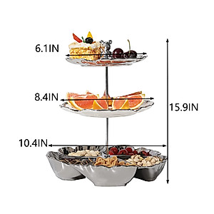Acliys 3 Tier Serving Stand with Porcelain Serving Platter, Divided Serving Dishes, Cupcake Stand, Dessert Table Display Set for Fruit Nut Pastry Chips and Dip, Veggies, Candy and Snacks
