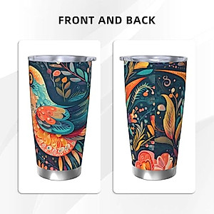 AYCZN Ethnic Hummingbird 20 OZ Tumbler Stainless Steel Travel Coffee Mug, Vintage Flower Floral Insulated Water Bottle with Lid and Straws Leakproof Thermal Cup