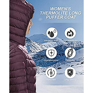 Outdoor Ventures Women's Lightweight Warm Long Puffer Coat with Hood-XL,32"