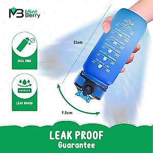 Mint Berry 2 Pack Bundle 20 Oz/Kid Water Bottle with Motivational Time Marker Straw Leakproof BPA Free Reusable Easy Carry Handle Strap For School All Day Drink & Sports Activities (Blue & Grey Black)