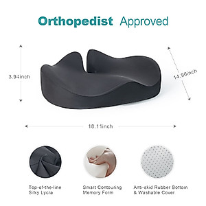 Foamula Seat Cushion for Office Chair, Memory Foam Sciatica Pain Relief Pillow, Seat Cushion for Hip, Tailbone, Coccyx Pain, Desk Chair Cushion for Office, Home Chair, Gaming Chair, Car, Wheelchair