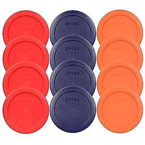 Pyrex 7200-PC 2 Cup (4) Dark Blue 1113764 & (4) Orange 1113762 & (4) Red 1113763 Lid (12-Pack)