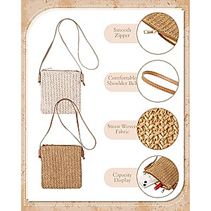 Sweetude 2 Pcs Straw Beach Bag for Women Summer Woven Straw Purse Cute Shoulder Straw Clutch Small Women's Crossbody Handbags for Women Girl Vacation