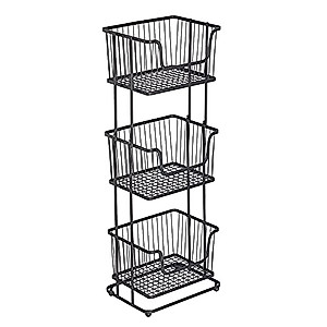 mDesign Tall 3 Basket Tiered Bathroom Holder, Metal Wire Floor Stand Storage Layered Rack with Three Tier Storage Shelving Bathroom Organizer Bins for Bath Towels, Hand Soap, and Toiletries - Black
