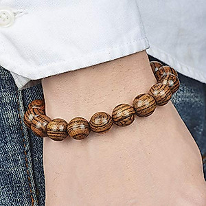 anzhongli Prayer Beads Bracelet 12MM for Men and Women Beaded Bracelet Sandalwood Elastic(12mm 17 beads Tiger skin)