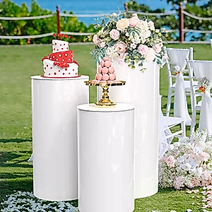 Wokceer 3Pcs Round Cylinder Pedestal Stands for Party, Large Cylinder Tables for Parties Pedestal Display Plinth Pillars Dessert Table for Wedding Party Art Decor 15.7*35.4"(L),14.2*29.5"(M),13*23.6"(S)