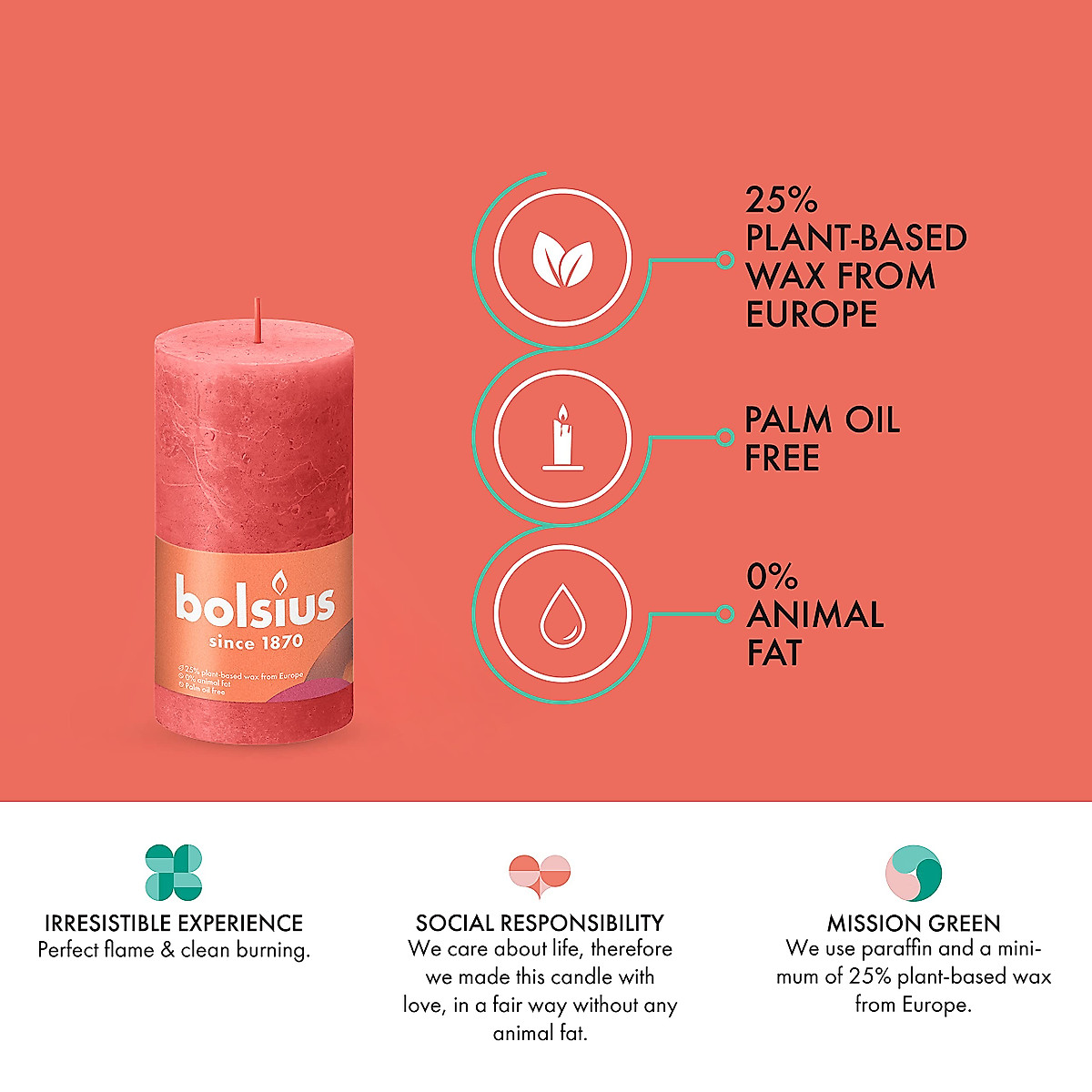 BOLSIUS 4 Pack Blossom Pink Rustic Pillar Candles - 2.75 X 5 Inches - Premium European Quality - includes Natural Plant-Based Wax - Unscented Dripless Smokeless 60 Hour Party Décor Candles