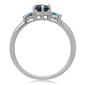 Silvershake Petite 3 Stone Genuine London Blue Topaz White Gold Plated 925 Sterling Silver Ring Size 8