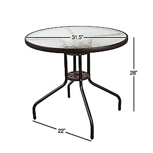 Garden Elements Outdoor Wave Glass Patio Dining Furniture Round Steel Table, Brown, 31.5"