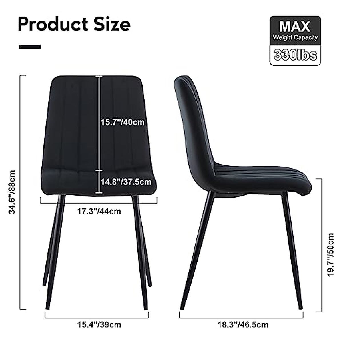 CLIPOP Dining Chairs Set of 2, Black Dining Chairs with Velvet Upholstered Seat Backrest, Metal Leg, Armless Kitchen Chairs, Leisure Parson Chair for Living Room, sillas de comedor