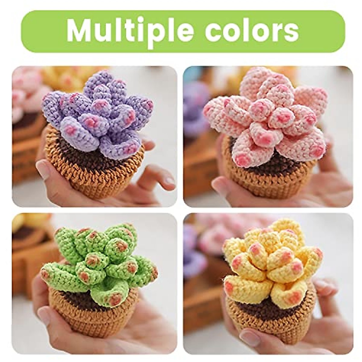 OORAMOO Crochet Kit for Beginners - 4Pcs Succulents, Beginner Crochet Starter Kit for Complete Beginners Adults, Crocheting Knitting Kit with Step-by-Step Video Tutorials