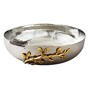 Elegance Golden Vine Hammered, 12-Inch, Silver/Gold Stainless Steel ,Salad Bowl