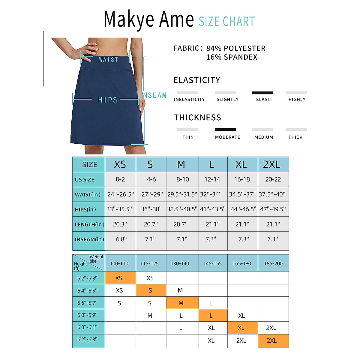 MakyeAme Women's 20" Knee Length Golf Skorts Skirts Casual Athletic Tennis Modest Skirts High Waist with Pockets UPF50+, Black XL