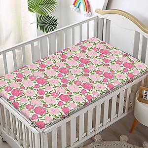Peony Themed Fitted Crib Sheet,Standard Crib Mattress Fitted Sheet Soft and Breathable Bed Sheets-Baby Sheet for Boys Girls,28“ x52“,Pale Pink Lime Green Dried Rose Olive Green