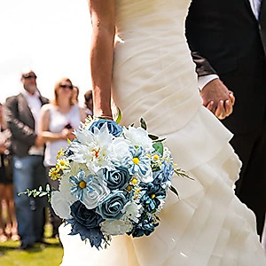 LELEE Artificial Flowers Rose Fake Silk Flower Combo Dusty Blue Foam Roses Bulk Decor Set for Wedding Bouquets Centerpieces Arrangements Cake Party Table Bridal Baby Shower Home Decorations