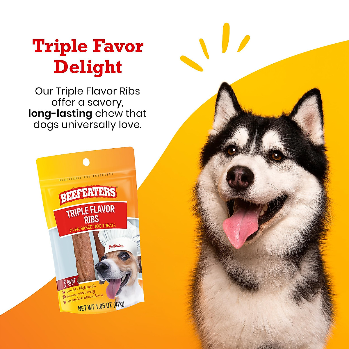 Beefeaters Dog Treats - Triple Flavor Ribs 1.65oz Case of 12 | Rawhide Dog Treats Wrapped with Real Chicken | Promotes Dental Health | Dog Food Long-Lasting Chew | Training Treats for All Dog Sizes