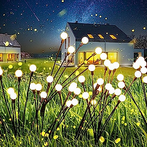 Anerbili Solar Firefly Lights,New Upgraded 8 LED Solar Garden Lights Swaying Light, Sway by Wind,Solar Outdoor Lights Waterproof Yard Patio Pathway Decoration,Warm White (4 Pack)