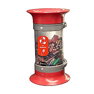 Glasdon C-Thru 5Q Battery Recycling Bin (Red) – Transparent Battery Disposal Container – Small 5Q Red Battery Recycling Tube