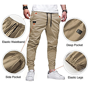 JMIERR Mens Casual Joggers Pants - Cotton Drawstring Chino Cargo Pants Hiking Outdoor Twill Track Jogging Sweatpants Jogger Work Pants with Pockets for Men, US 40(2XL), A Khaki