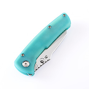 Kansept Folding Knife Main Street 7.92in Folding Pocket Knives with 3.36in Stonewashed 154CM Wharncliffe Blade and Blue G10 Handle for Outdoor, Tactical, Survival, Dirk Pinkerton Deisgn Camping Hunting T1015B4