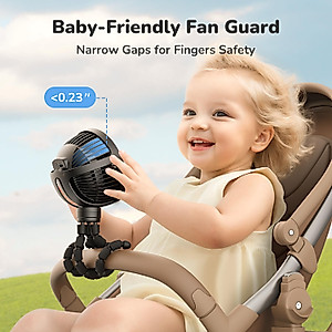 GUSGU GF35 Stroller Fan Battery Operated, Small Portable Fan Clip on for Baby, USB Rechargeable Handheld Personal Fan Flexible Tripod for Travel, Car Seat, Camping, Bedroom