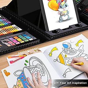 Art Supplies, 272 Pack Art Set Drawing Kit for Girls Boys Teens Artist, Deluxe Gift Art Box with Trifold Easel, Origami Paper, Coloring Book, Drawing Pad, Pastels, Crayons, Pencils, Watercolors(Black)