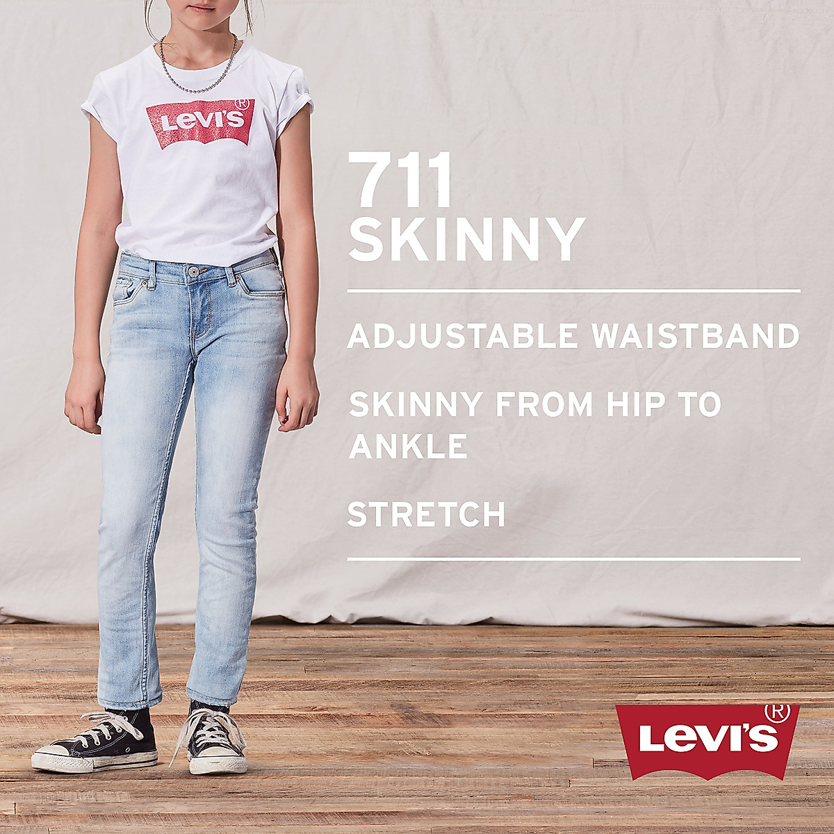 Levi's Girls' 711 Skinny Fit Jeans , Blue Winds, 14
