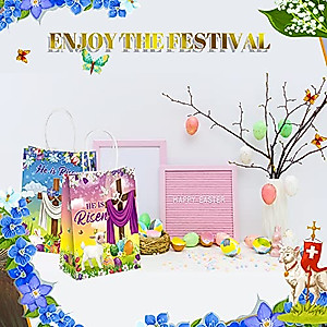 100 Pcs Easter Treat Bags He Is Risen Candy Favor Bags Easter Party Goodie Bags Easter Gift Bags with Handles Easter Religious Gifts Bags for Kids Child Egg Hunt Cookie Easter Bags for Easter Party