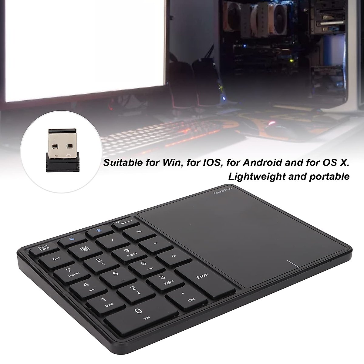 Sanpyl Numeric Keypad, 2 in 1 22 Keys 2.4G Touchpad Bluetooth 4.2 Number Pad, Type C Charging 500mAh Financial Accounting Keyboard, for Laptop, PC, Desktop(Black)