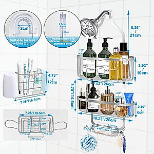 homyfort Shower Caddy Rack Over Shower Head Suction Cup and Toothbrush,cup Holder for Razor and Sponge-Shampoo Soap Organizer,Rustproof Stainless Steel, Silver(2 PACK)
