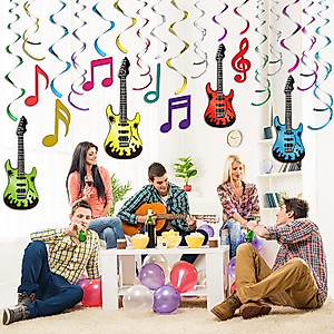 30 Pieces Music Party Decorations, Colorful Music Note Guitar Sign Foil Hanging Swirls Ceiling Streamers for Music Concert Theme Birthday Party Guitar Rock Music Birthday Wedding Party Supplies
