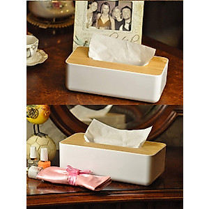 Wood Tissue Box Cover Gloves Box Holder Wooden Rectangular Tissue Box Holder for Storage on Bathroom Vanity, Countertop, Bedroom Dresser (Large(10.2 x 5.1 x 4.5))