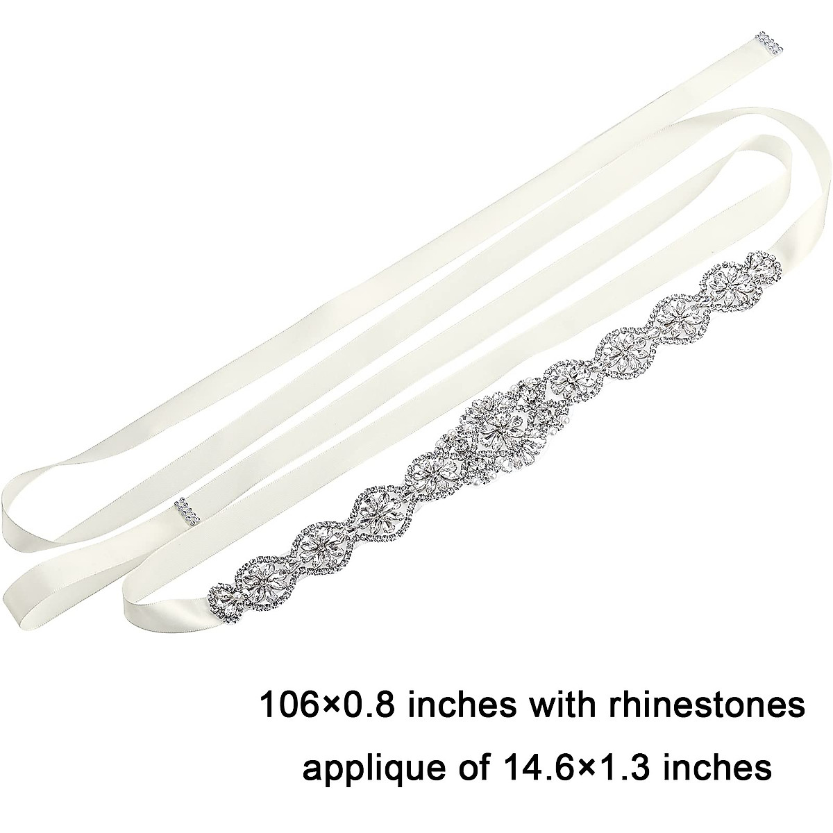 Hiceeden 3 Pieces Rhinestone Bridal Belt, Silver Crystal Bridal Sash with White Ribbon Wedding Dresses Belt for Women, Bride, Bridesmaids, Gown, Party, Prom