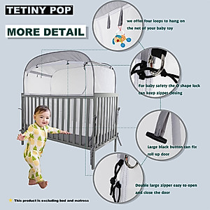 TETINY POP Baby Safety Netting Cover for Crib Pop Up Canopy to Stop Baby from Climbing Out Top Square Frame More Large Room Mosquito Mesh with Storage Bag and Carry Bag
