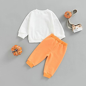 TheFound 0-5T Baby Boys Halloween Outfit Set Infant Newborn Girls Pullover Sweatshirts Cotton Pant Casual Clothes (Orange, 6-12 Months)