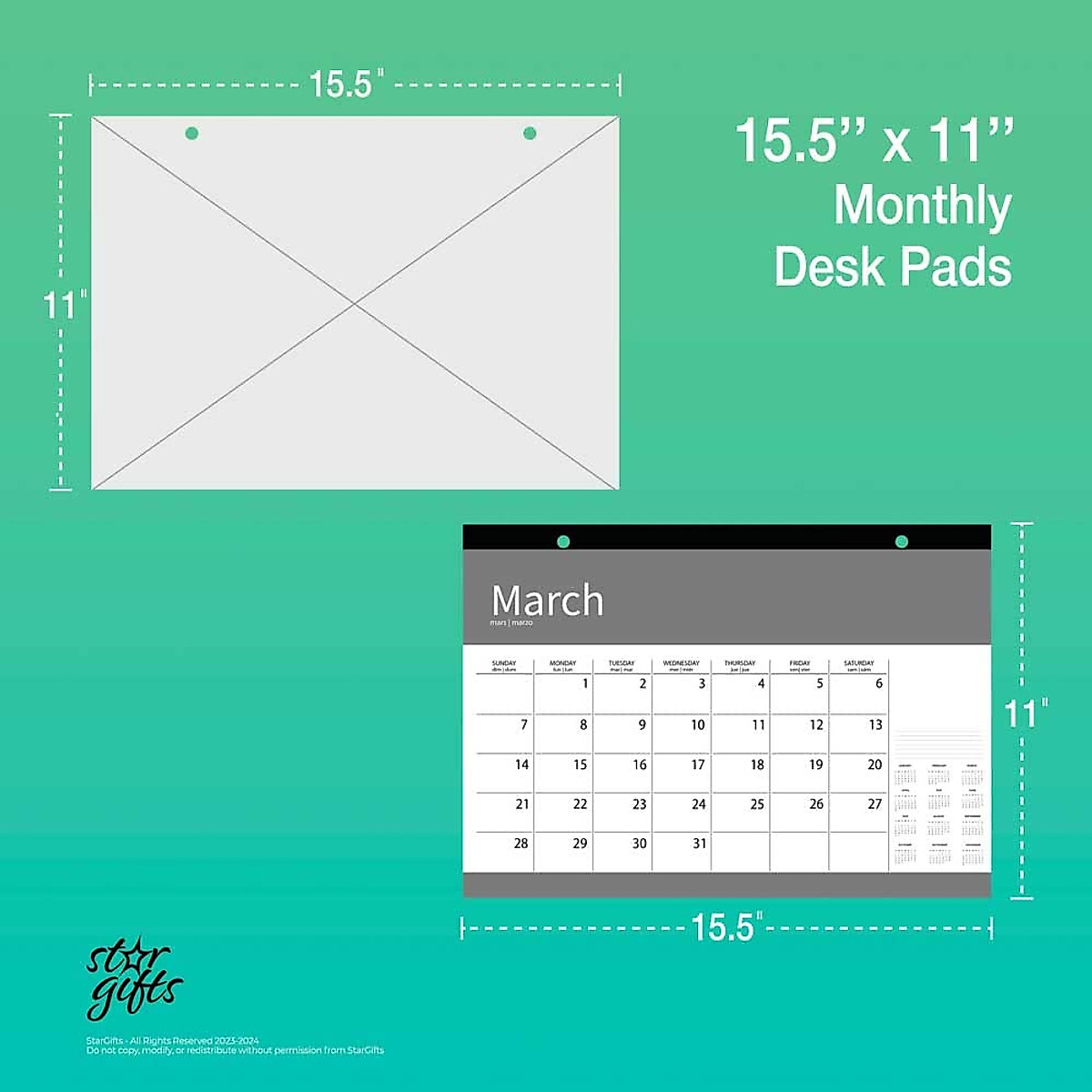 Ladybug Party | 2024 15.5 x 11 Inch 18 Months Monthly Desk Pad | July 2023 - December 2024 | StarGifts | Planning Stationery