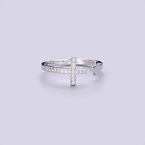 NewZenro Double Cross Faith S925 Sterling Silver CZ Crystal Opening Ring for Women Dainty Adjustable Statement Engagement Finger Christian Finger Rings Jewelry Gifts Birthday Bff