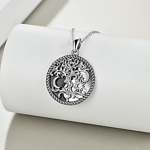 URONE S925 Sterling Silver Yin Yang Tai Chi Pendant Necklaces Tree of Life Necklace Tree of Life Jewelry for Men Women