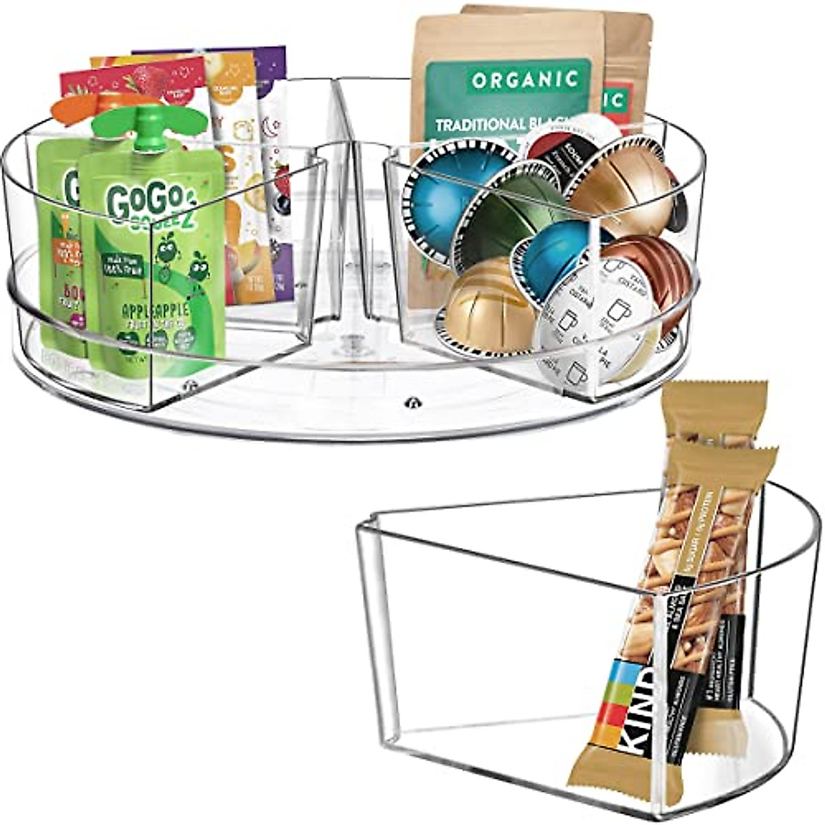 10.6inch Lazy Susan Organizer with 5 Removable Storage Bins, Snack Medicine Cabinet Organizer, Clear Lazy Susan Turntable for Cabinet, Plastic Storage Bins for Kitchen Pantry Organization and Storage