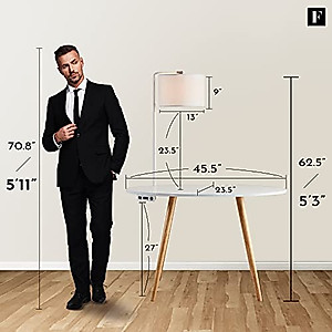 FENLO Future Oval - 45.5" Mid-Century Desk with Charging Station, Home Office Desk with USB, USB-C, and Power Outlet, Smart Work Table for Home Office, Round Table with USB Charging (White)