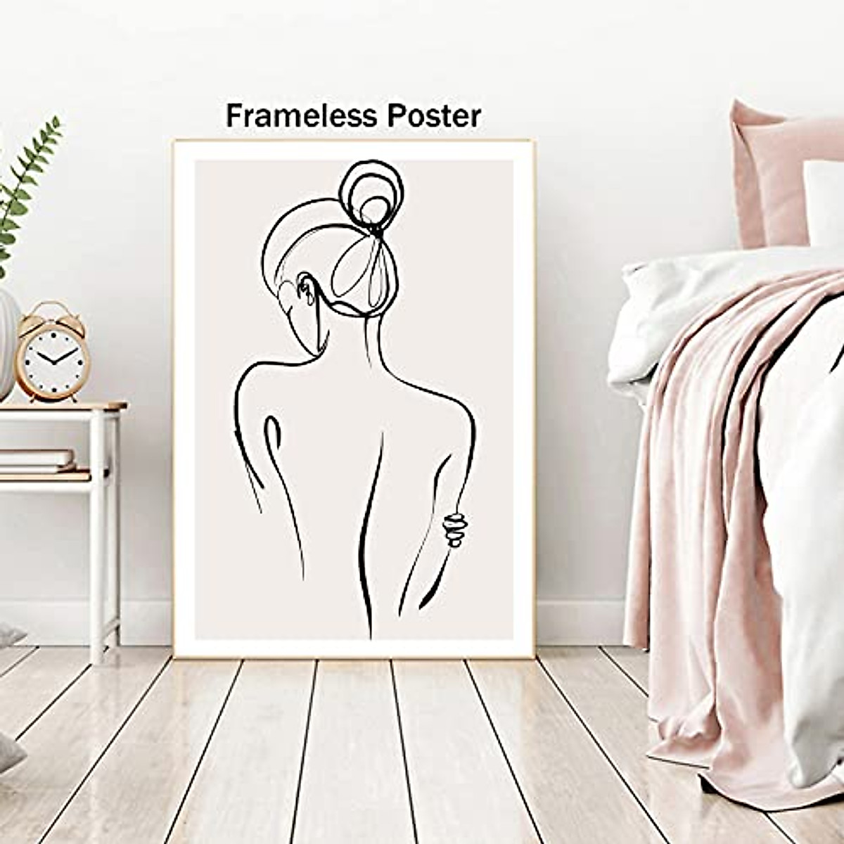 Line Girl Wall Art Canvas Abstract Line Woman Body Silhouette Art Prints Minimalist Painting Woman Drawing Outline Pictures Black and Beige Poster Female Black Wall Art for Bedroom 16x24inch No Frame